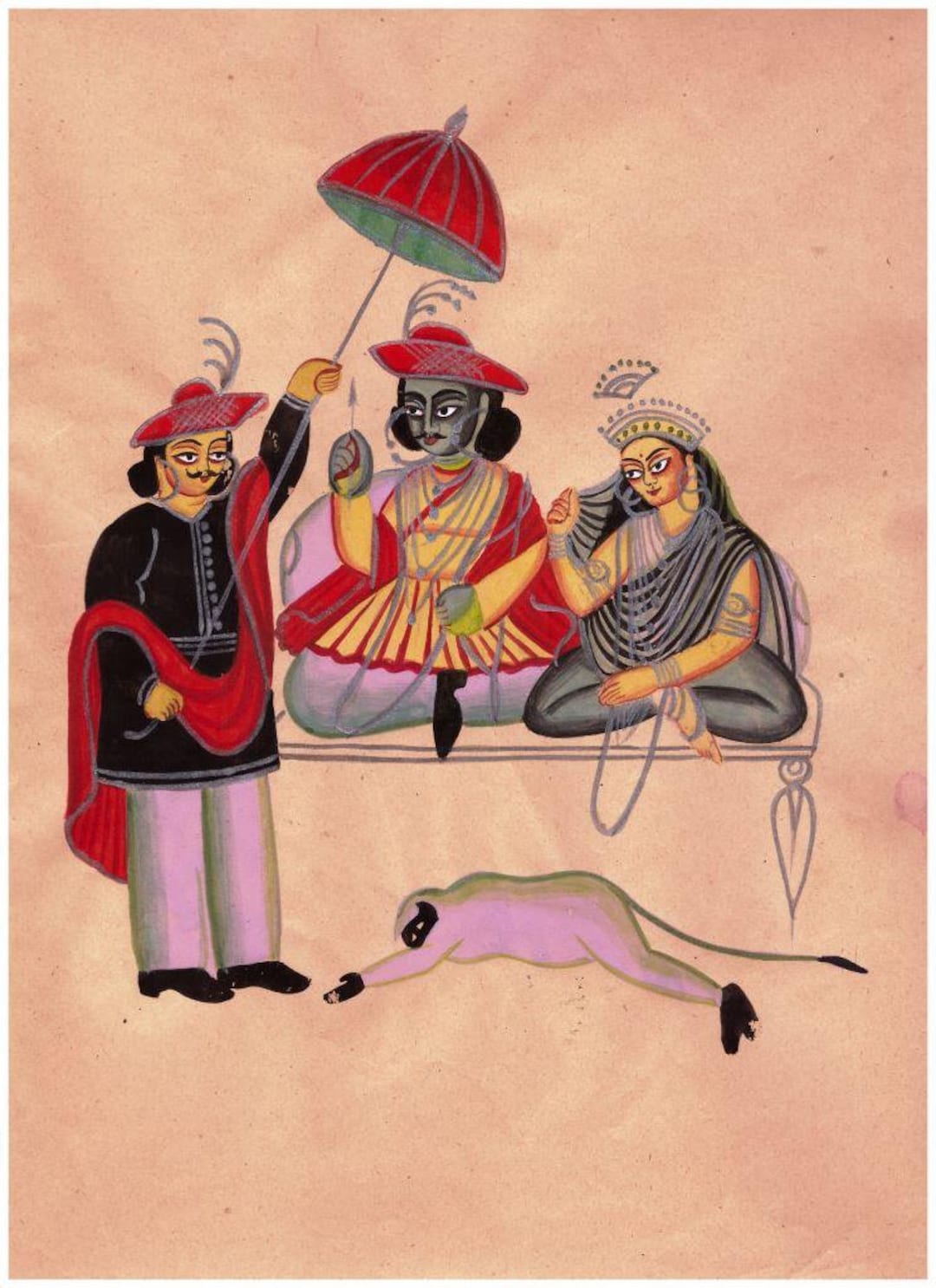 Vintage 1950's Original HANDMADE Old Paper Painting Bengal School ...