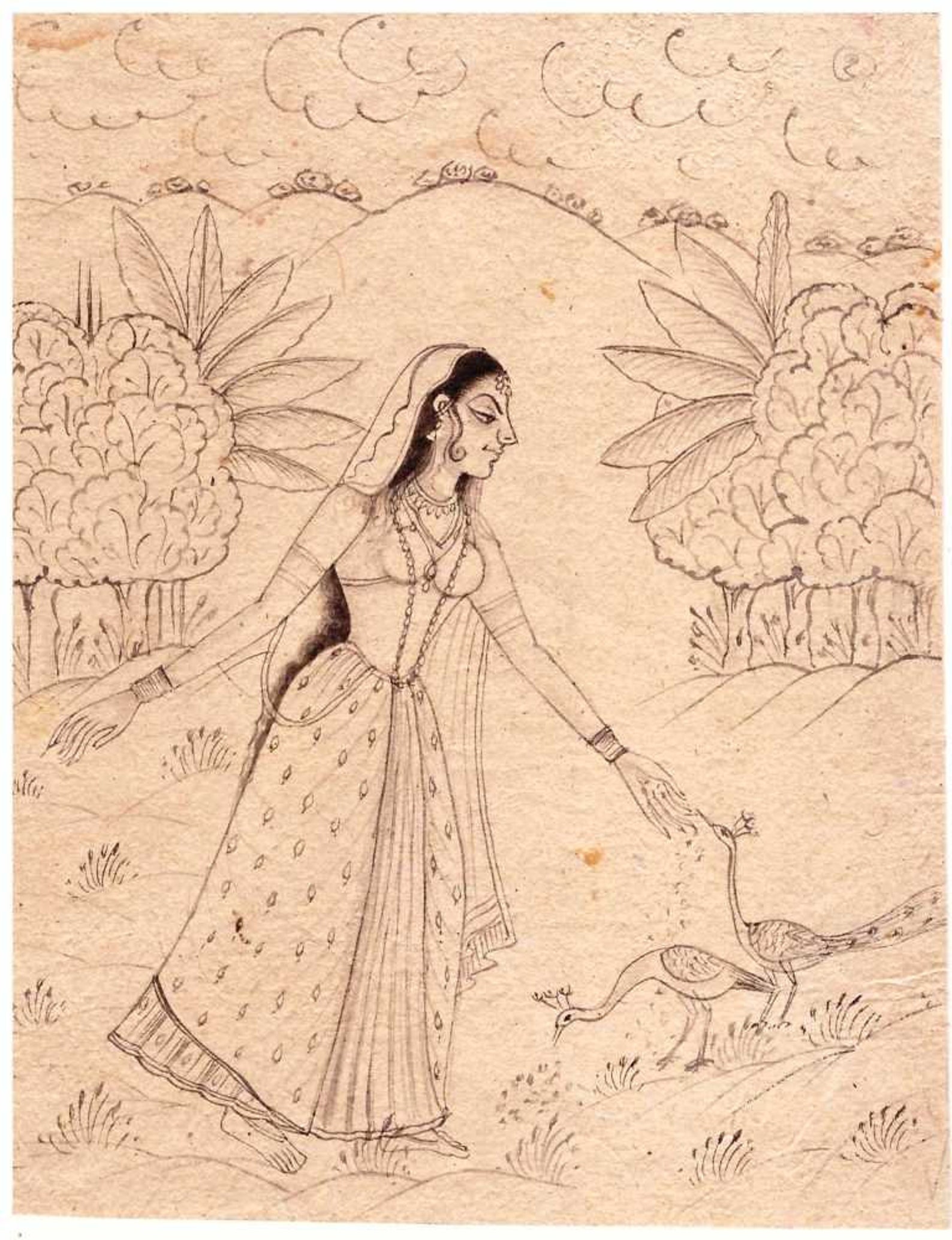 Indian Miniature Sketch of Painting Pencil Art Fine Portrait of ...