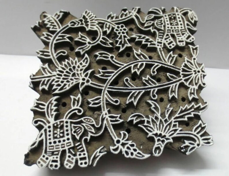Indian Wooden Hand Carved Textile Printing on Fabric Block / Stamp Fine ...
