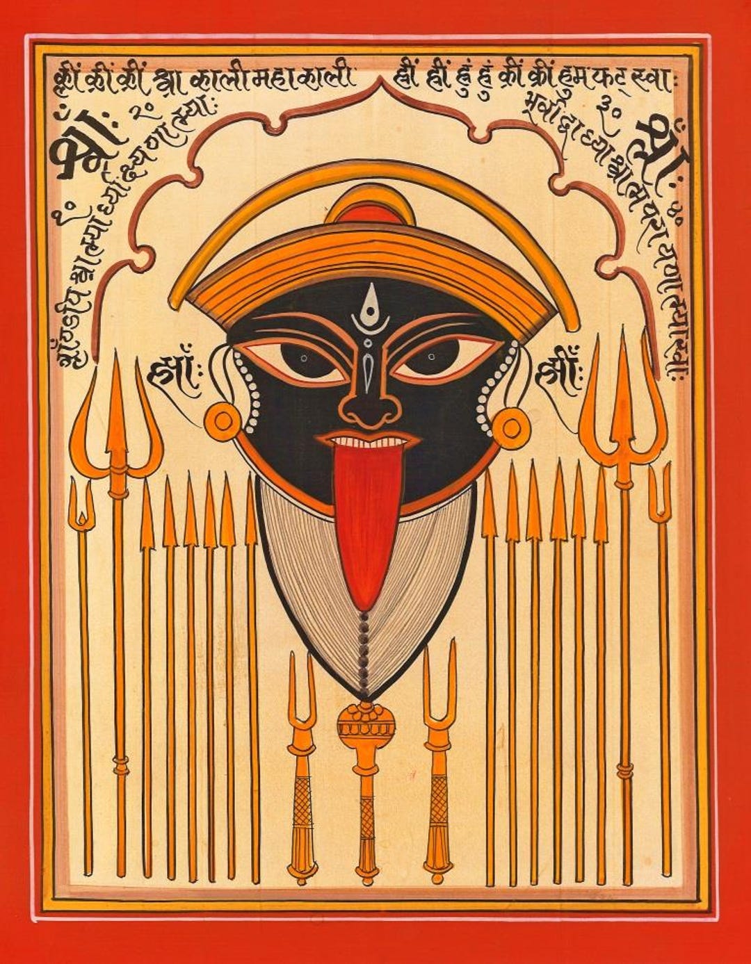Vintage Indian Tantra Art Painting: Tantric Goddess Kali Head Painting ...