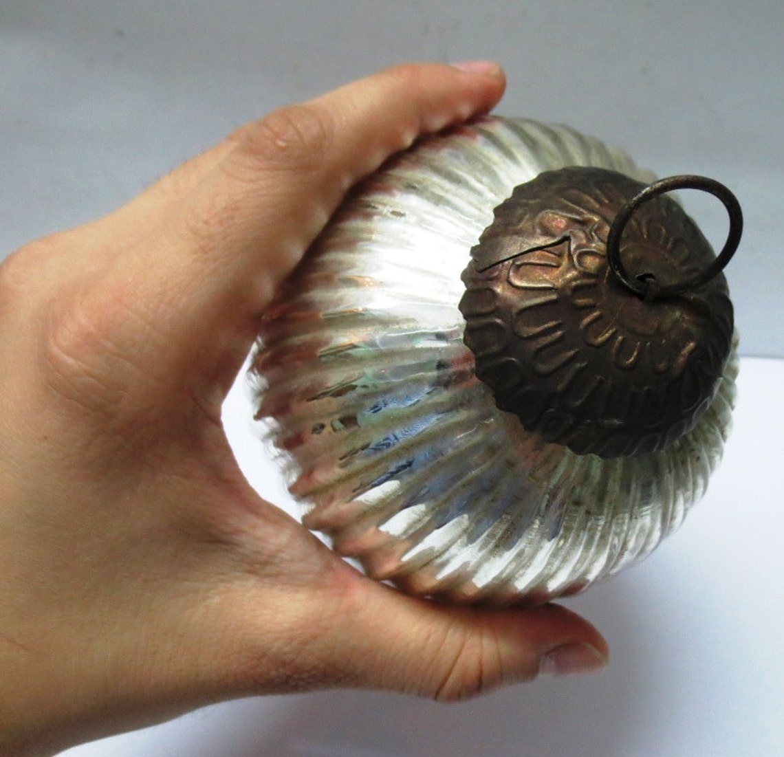 GLASS KUGEL Silver Turnip Shape Brass Cap Retro Look Home - Etsy