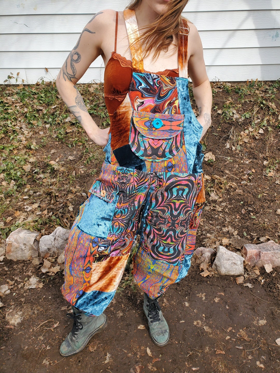 Wild Thing Velvet Psychedelic Patchwork Overalls Medium-large - Etsy