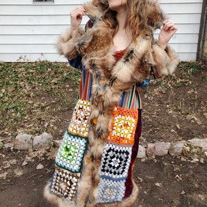 The Granny Square Pimp Coat Duster With Faux Fur Trim - Etsy