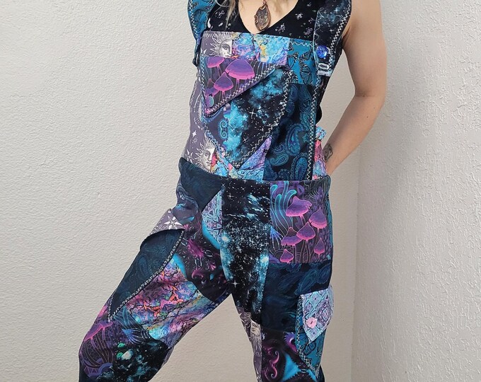 Celestial Blues Patchwork Overalls Size Women's Medium With Removable ...