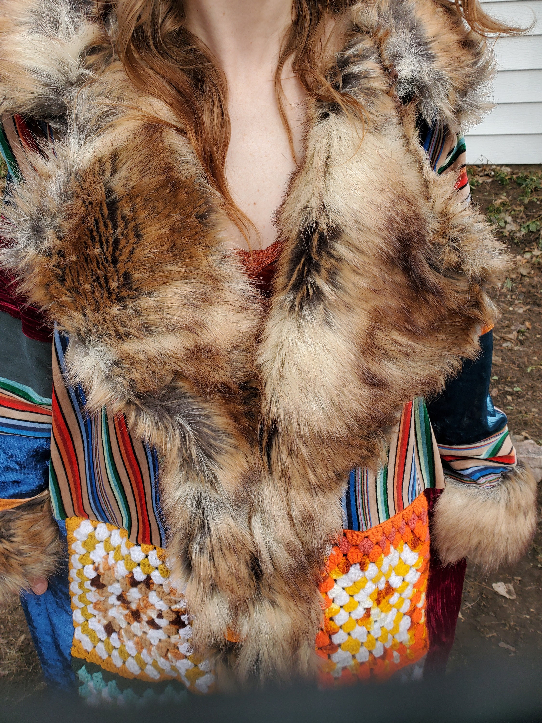 The Granny Square Pimp Coat Duster With Faux Fur Trim - Etsy UK