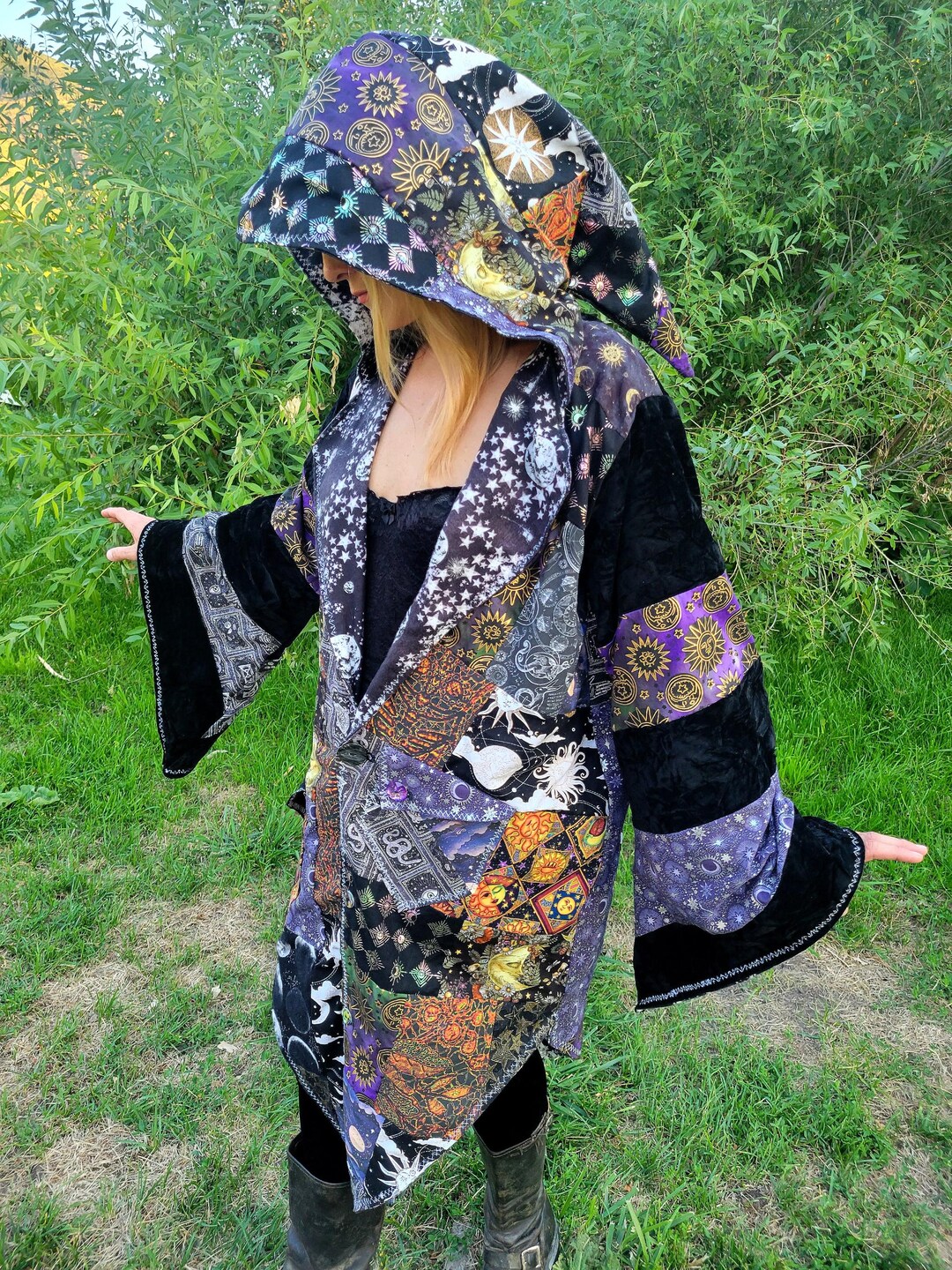 Patchwork Witch Cloak Wizard Robe With Bell Sleeves M/L - Etsy