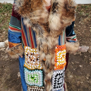 The Granny Square Pimp Coat Duster With Faux Fur Trim - Etsy