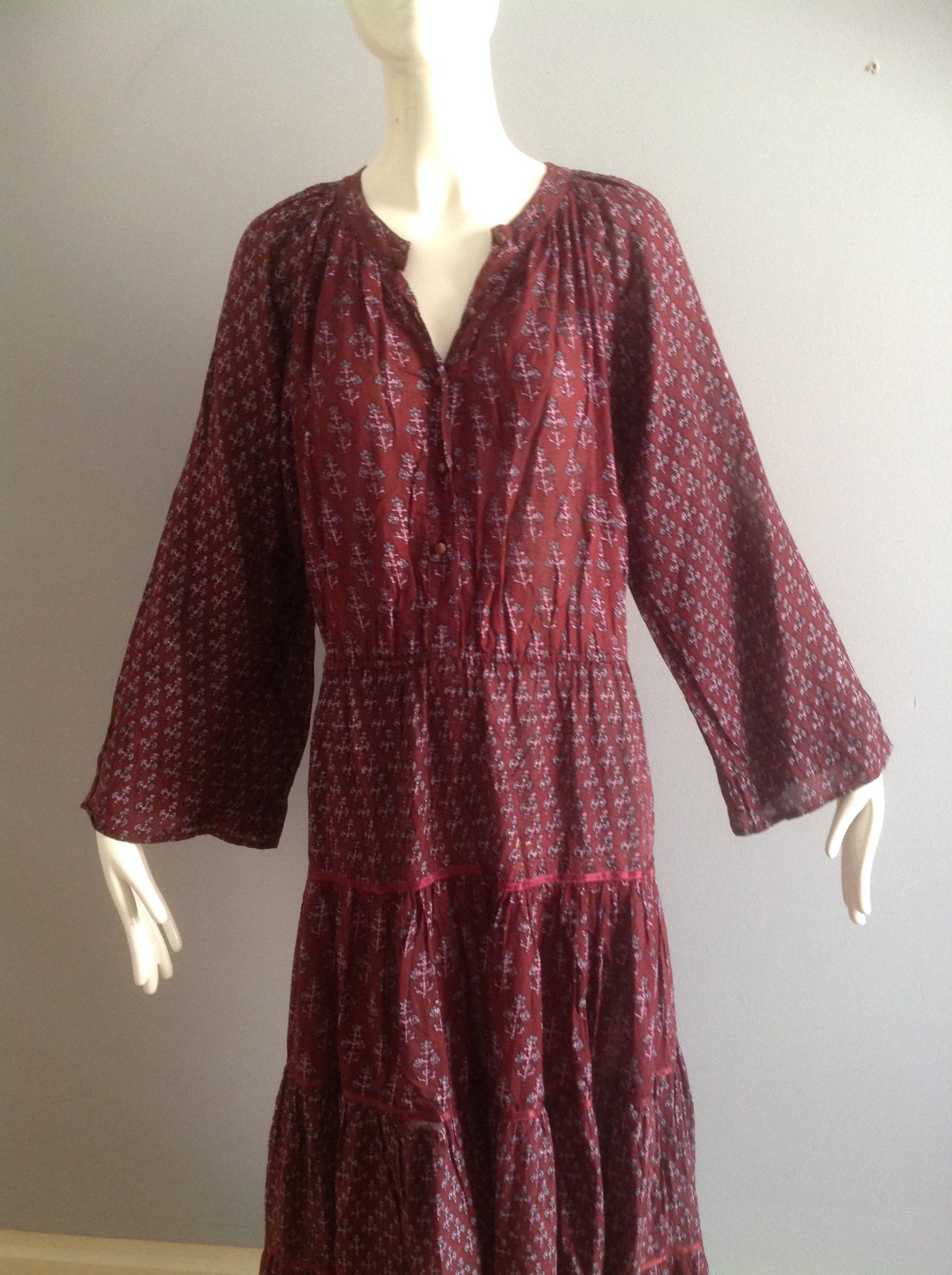 Vintage Indian Cotton Gauze Dress ~ Sheer Boho Hippie Tiered Maxi ...