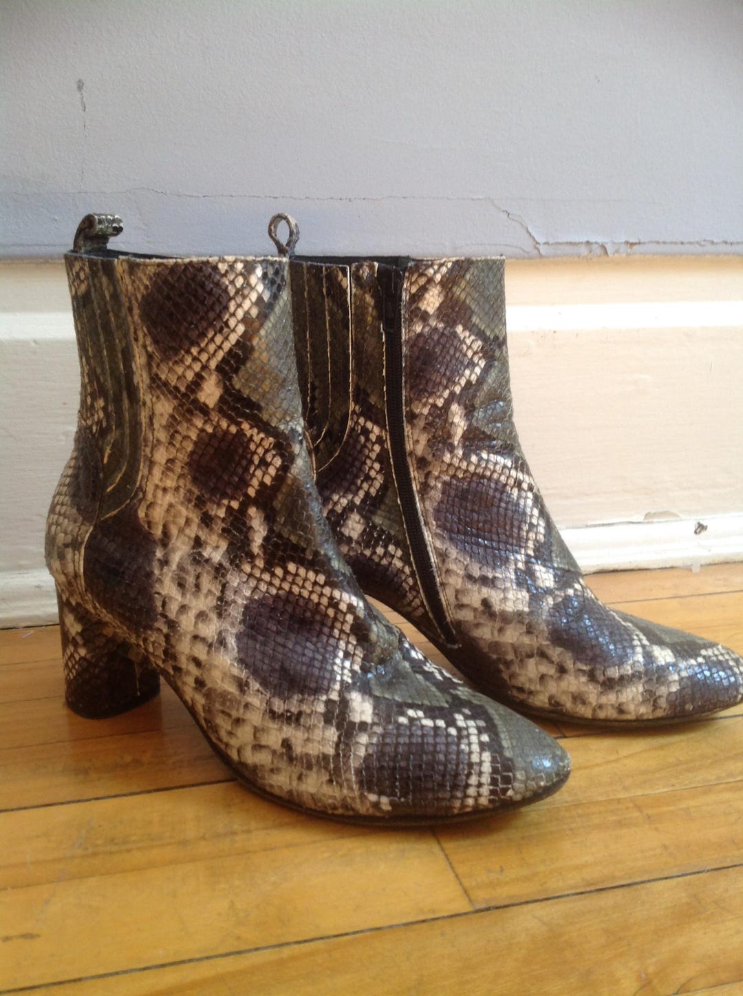 80s Genuine Snakeskin Leather Boots Vintage Made in Italy Camo Booties ...