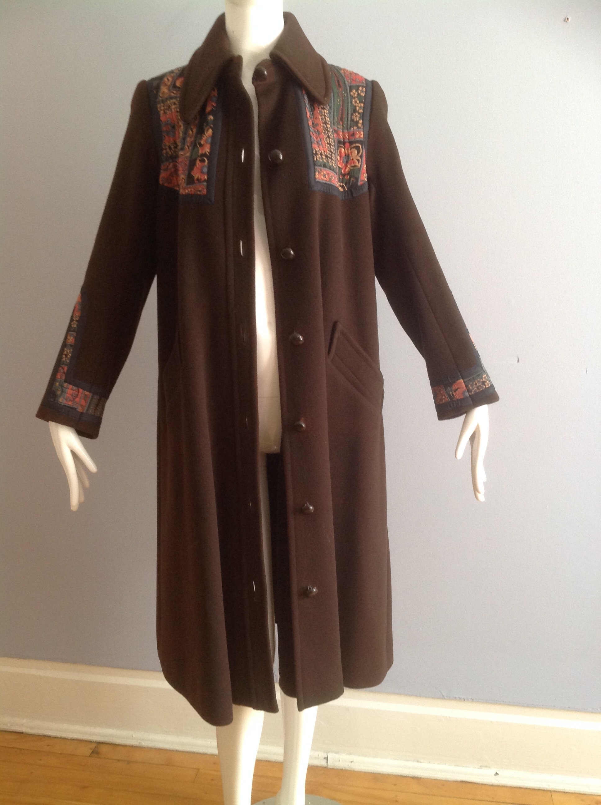 Vintage 70s Koos Van Den Akker Brown Wool Swing Coat With Paisley Quilt ...