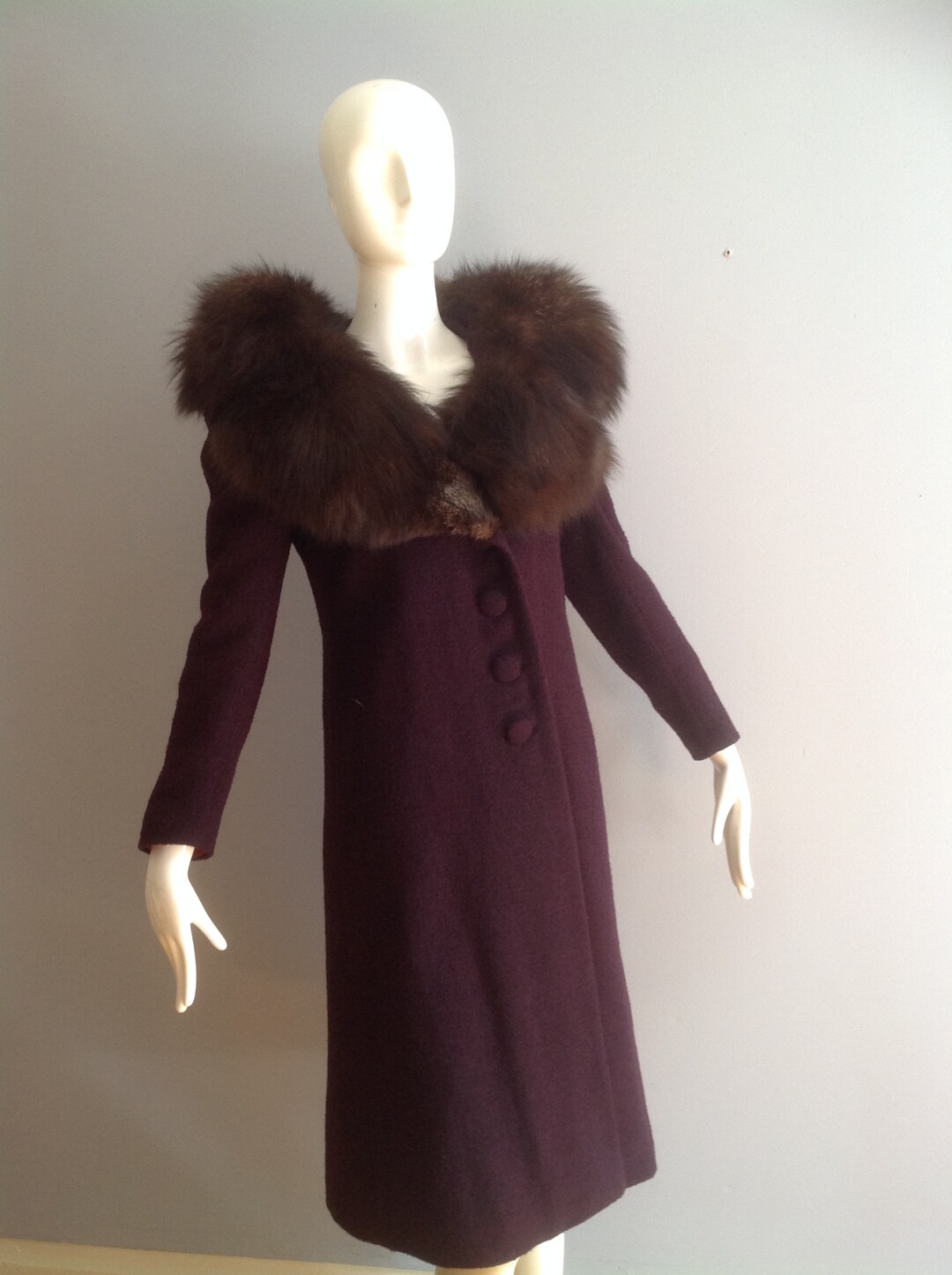Vintage 40s Purple Wool Coat With Massive Fox Fur Collar ~ STUNNING ...