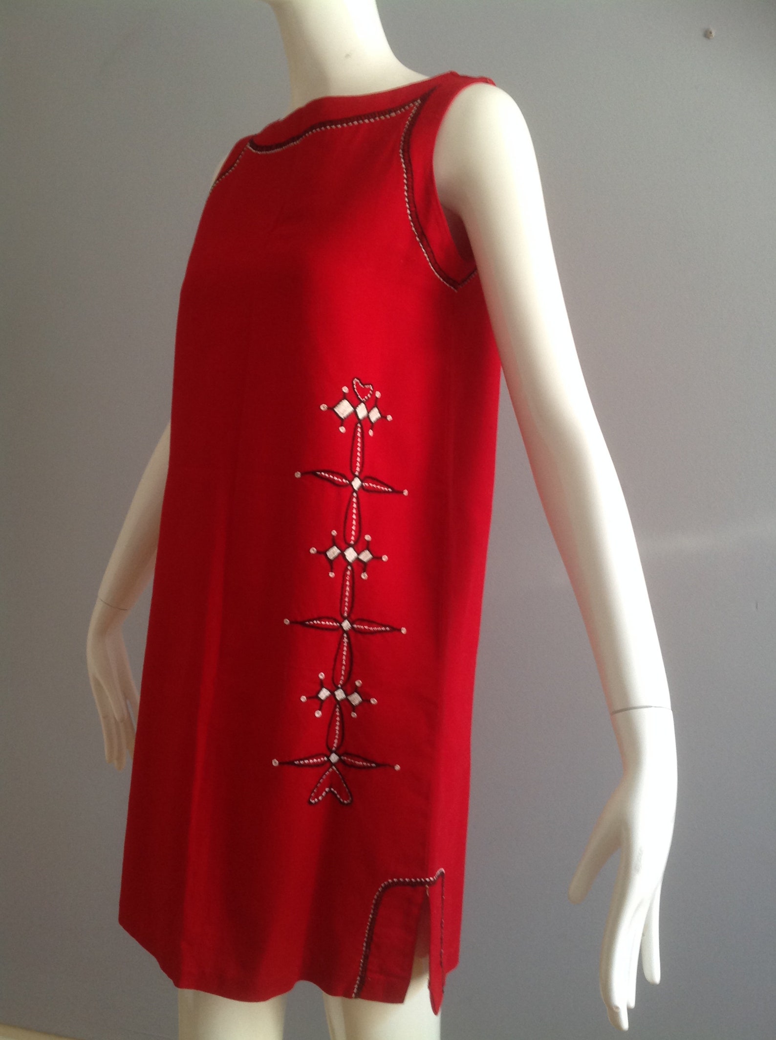 Vintage Retro Cotton Red Dress Hand Embroidered Ethnic - Etsy