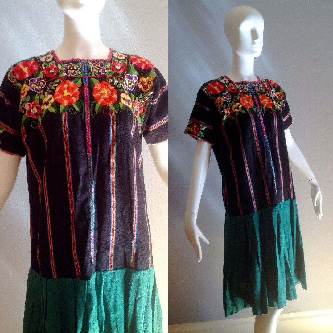 Vintage Ethnic Guatemalan Zunil Huipil Hippie Dress Boho Hand ...