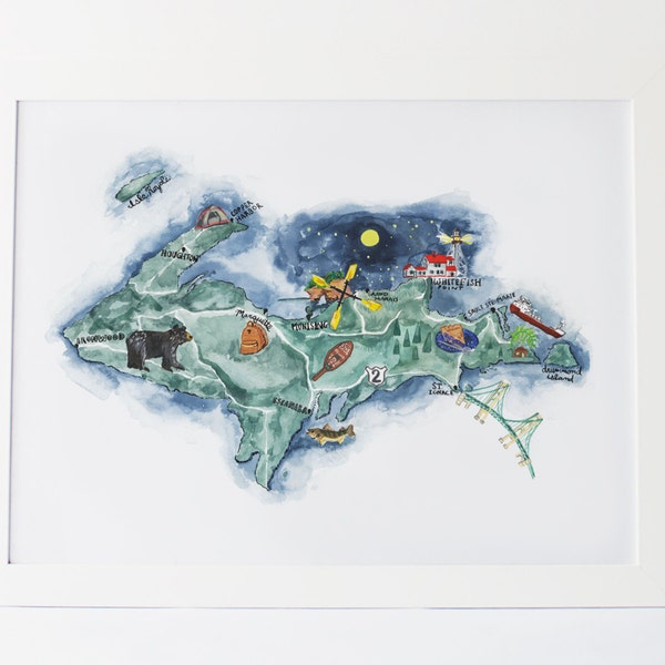 Upper Peninsula Michigan Map Print - Etsy