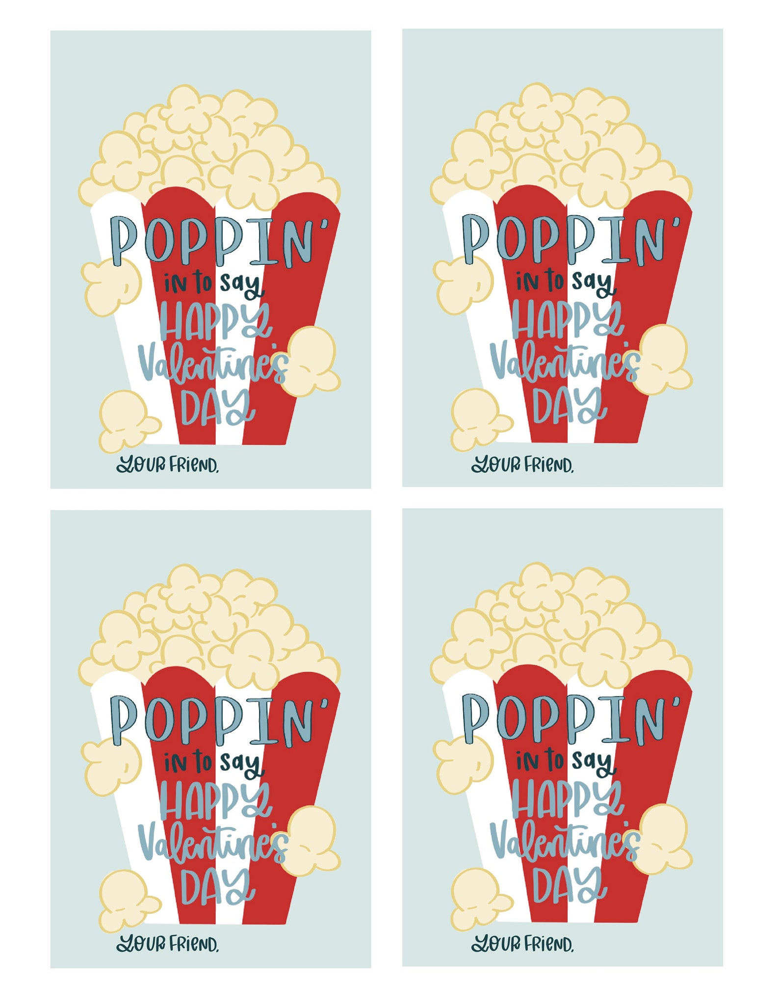 Popcorn Valentine Printable Poppin Valentine - Etsy