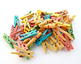 36 X Natural Wooden Mini Craft Pegs Spring Wood Clips 2 Meter String ...