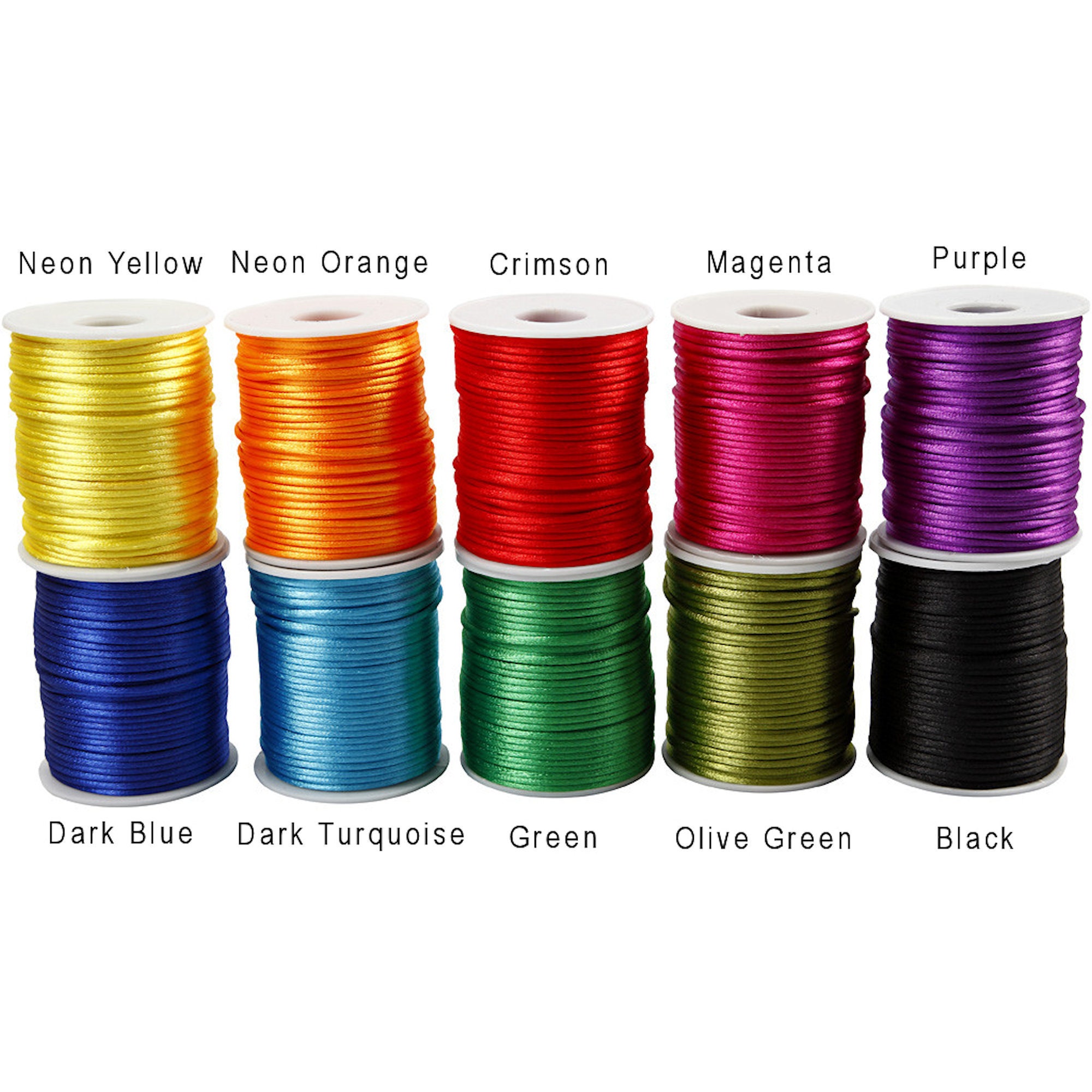 5M of 2mm Satin Cord in 10 Bold Colors Jewelry Making Silky - Etsy UK