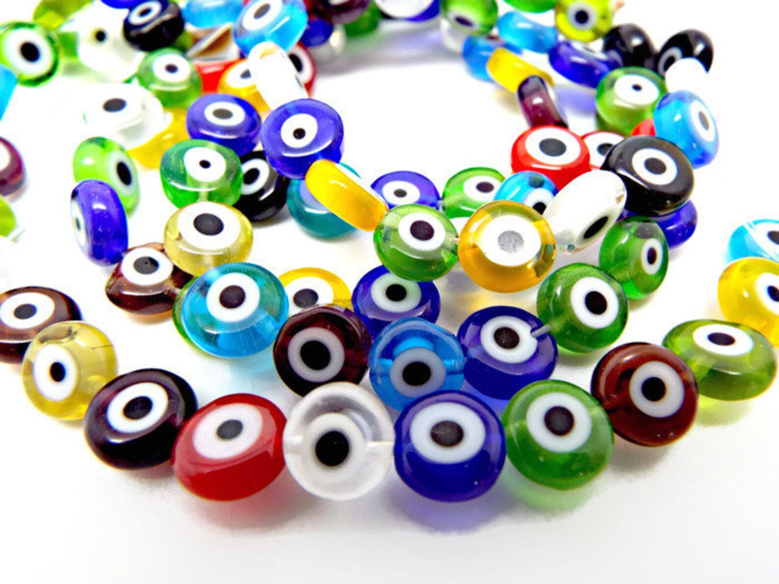Evil Eye Beads Strand of 50 Flat Round 8mm Glass Beads - Etsy UK