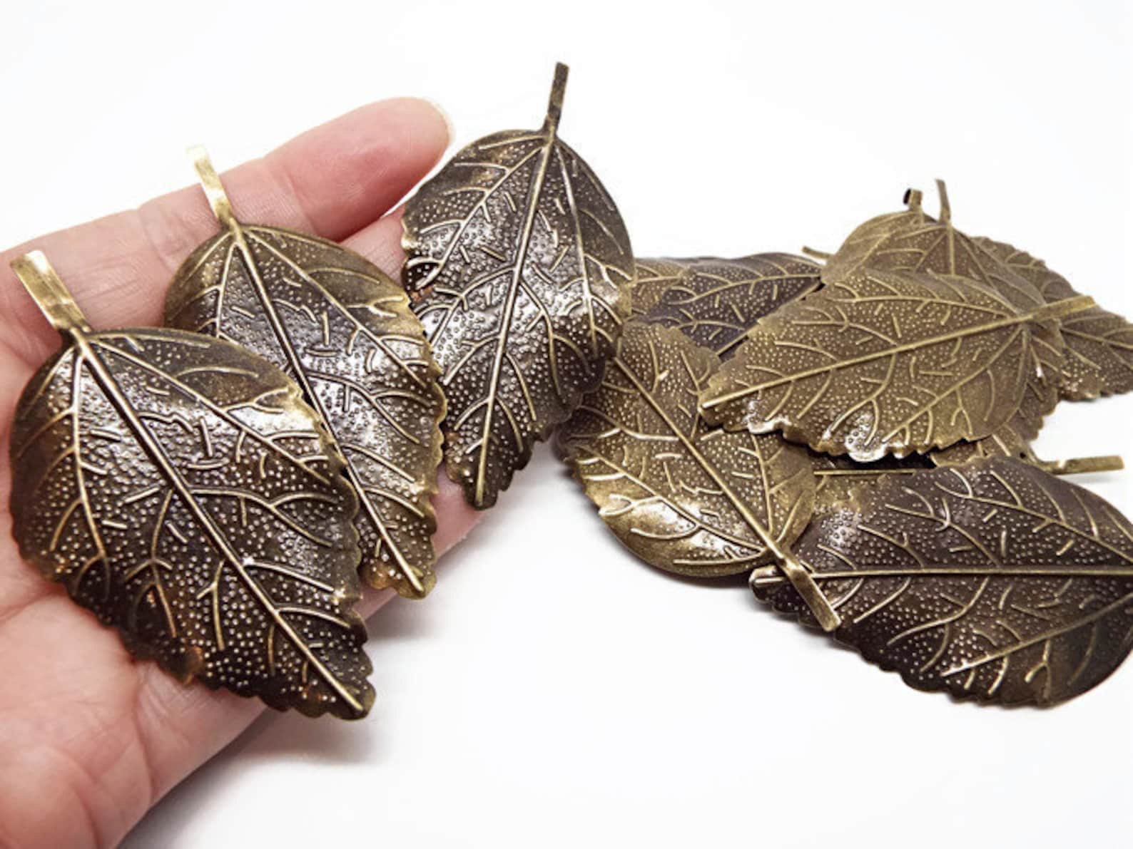 Large Bronze Leaf Pendants 65mm Leaf Embellishments Pack of - Etsy