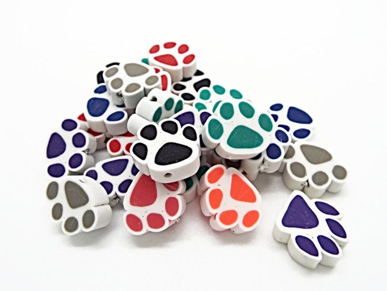 20 Dog Paw Beads in Mixed Color Polymer Clay Paw Prints for - Etsy