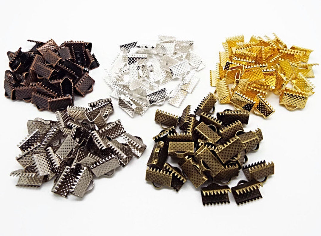 10mm Ribbon Ends, 5 Colors, Pack of 50, Textured End Crimps, Silver ...