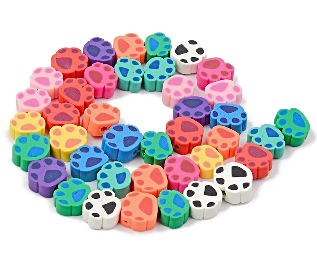 40 Dog Paw Beads 10x8mm in Mixed Colors Polymer Clay Paws for - Etsy
