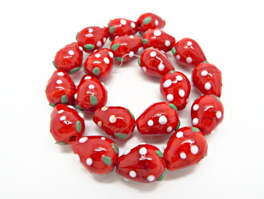Strawberry Beads, 16mm or 12mm, Lampwork Glass, 20 Glass Fruit Beads ...