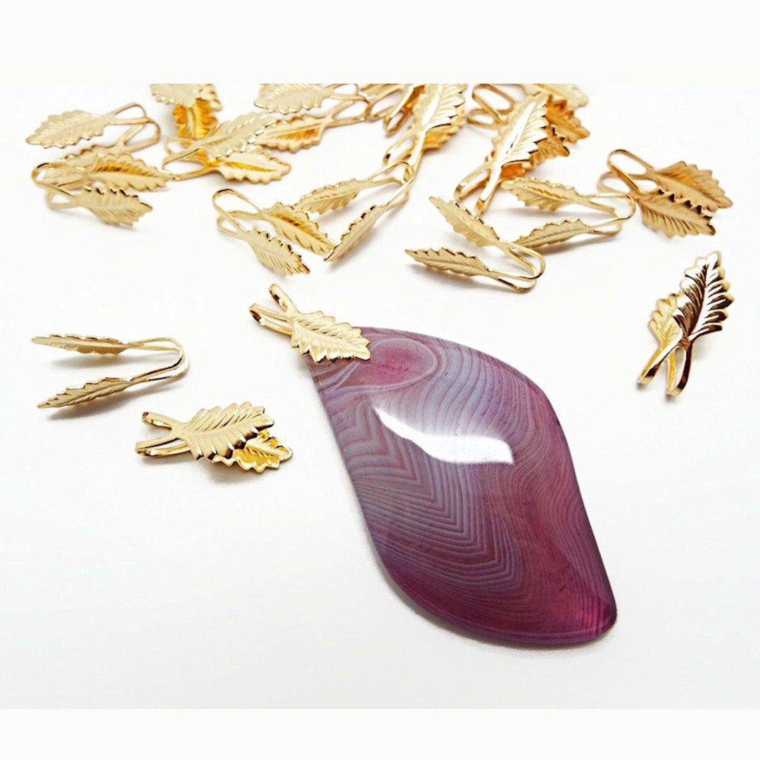 Glue on Gold Plated Bails in a Double Sided Leaf Design 19x9mm, 10 or ...