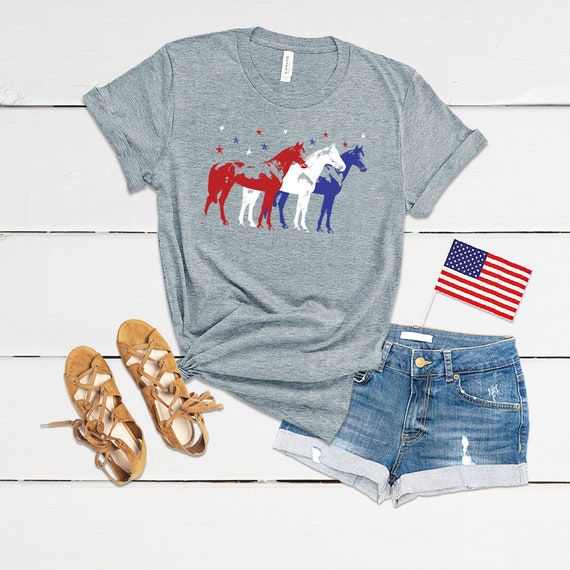 Red White and Blue Horses Adult Unisex T-shirt Fourth of - Etsy