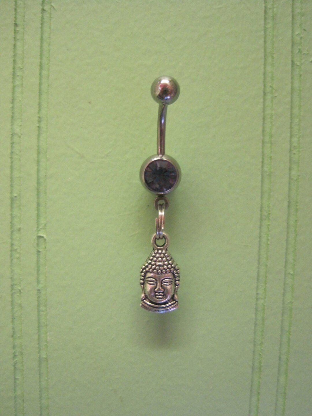 Belly Button Ring - Body Jewelry - Buddha Head With Light Purple Gem ...