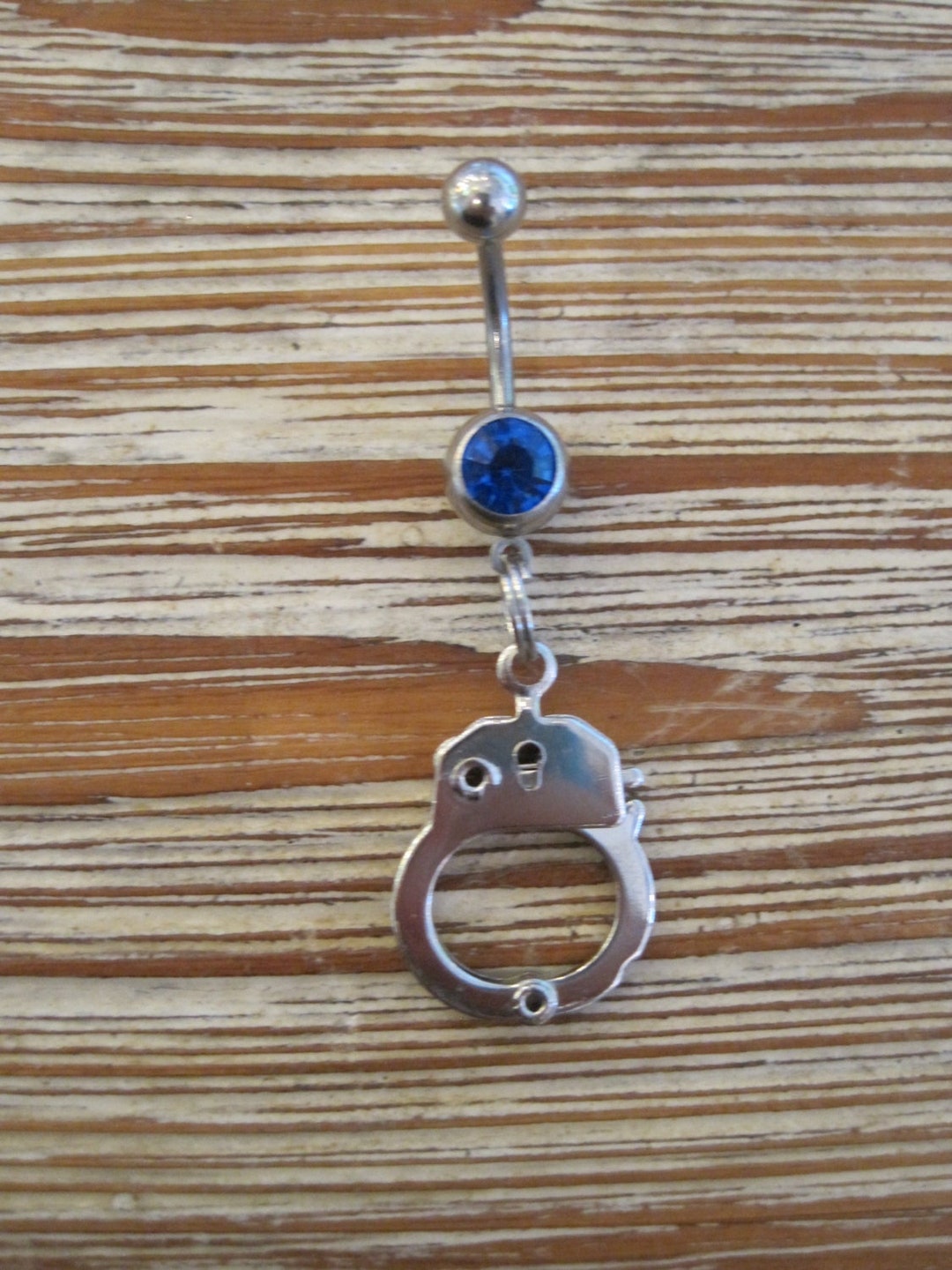 Belly Button Ring - Body Jewelry -silver Handcuff With Dark Blue Gem ...