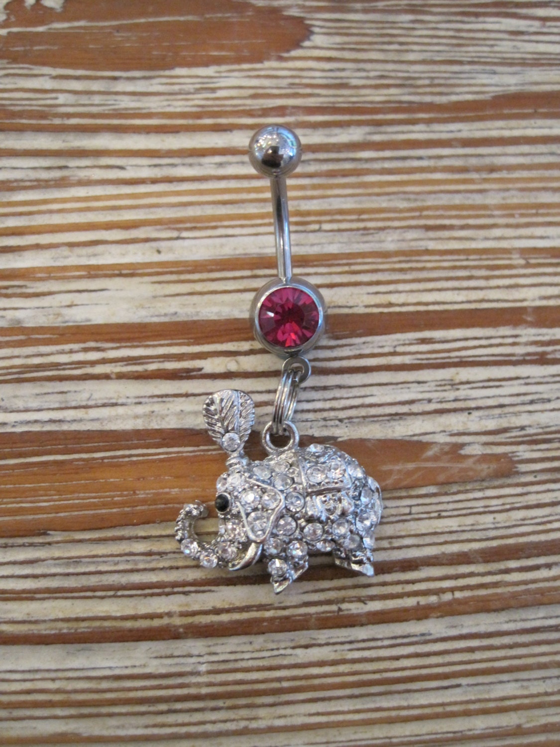 Belly Button Ring - Body Jewelry - Silver Rhinestone Indian Elephant ...