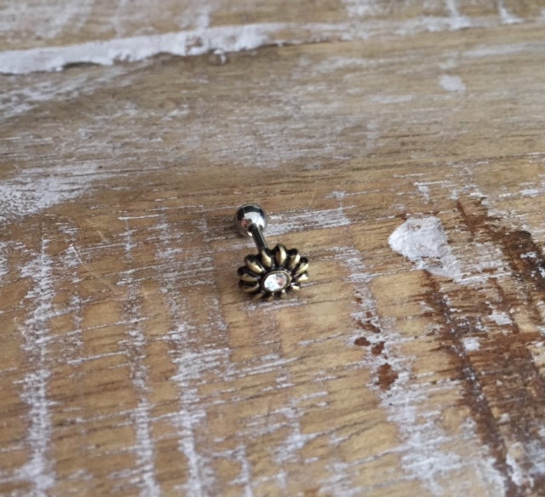 Antique Bronze Daisy Flower Tragus Piercing - Flower Tragus Stud ...