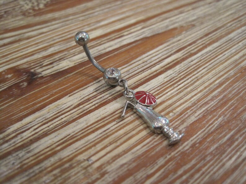 Belly Button Ring Body Jewelry Red Umbrella Drink W/ Clear - Etsy