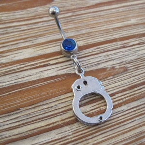 Belly Button Ring - Body Jewelry -silver Handcuff With Dark Blue Gem ...
