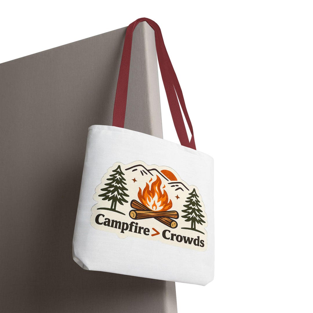 Campfire > Crowds Tote Bag | Camping Fire Mountain Illustration - Etsy