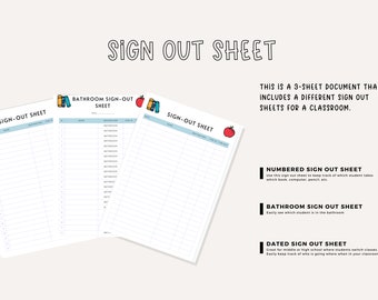 Class Sign-out Sheet Instant Download Printable Sign-out Sheet Teacher ...