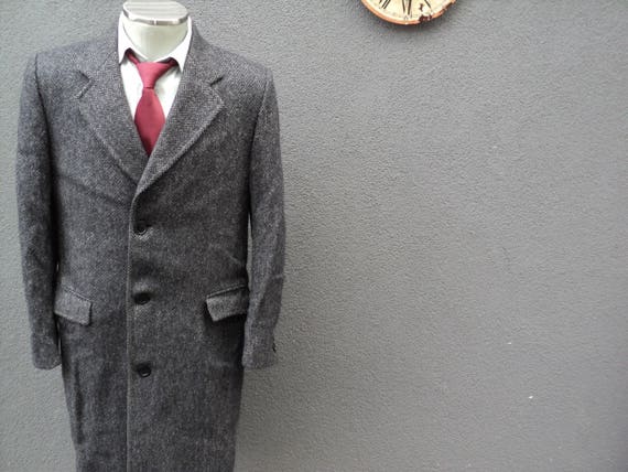 Vintage TWEED Overcoat / 1980s Long Tweed Coat 40 Med… - Gem