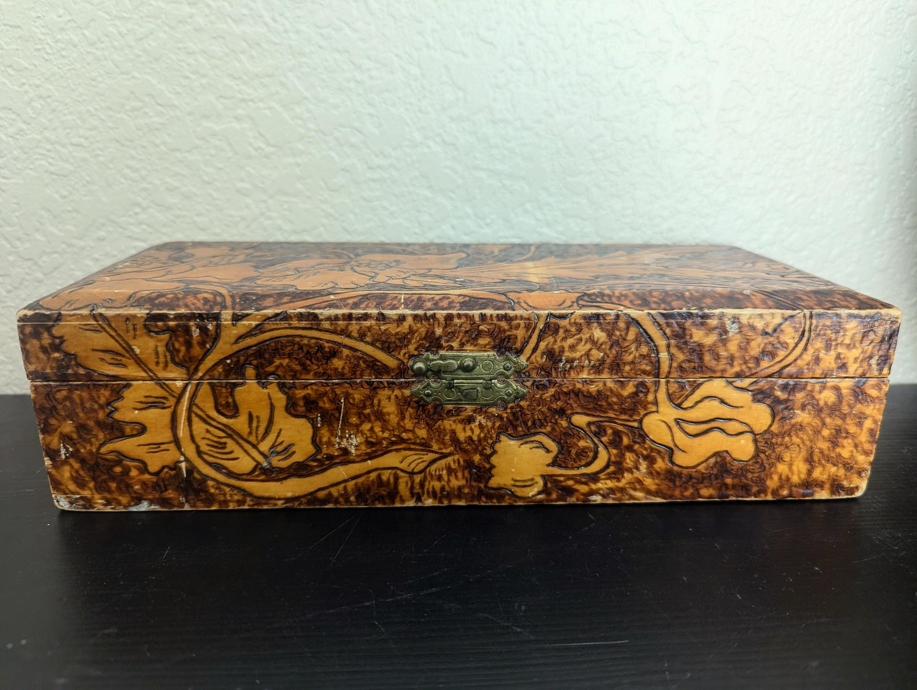 Antique 1906 Pyrography Wood-burned Signed Jewelry Box - Etsy