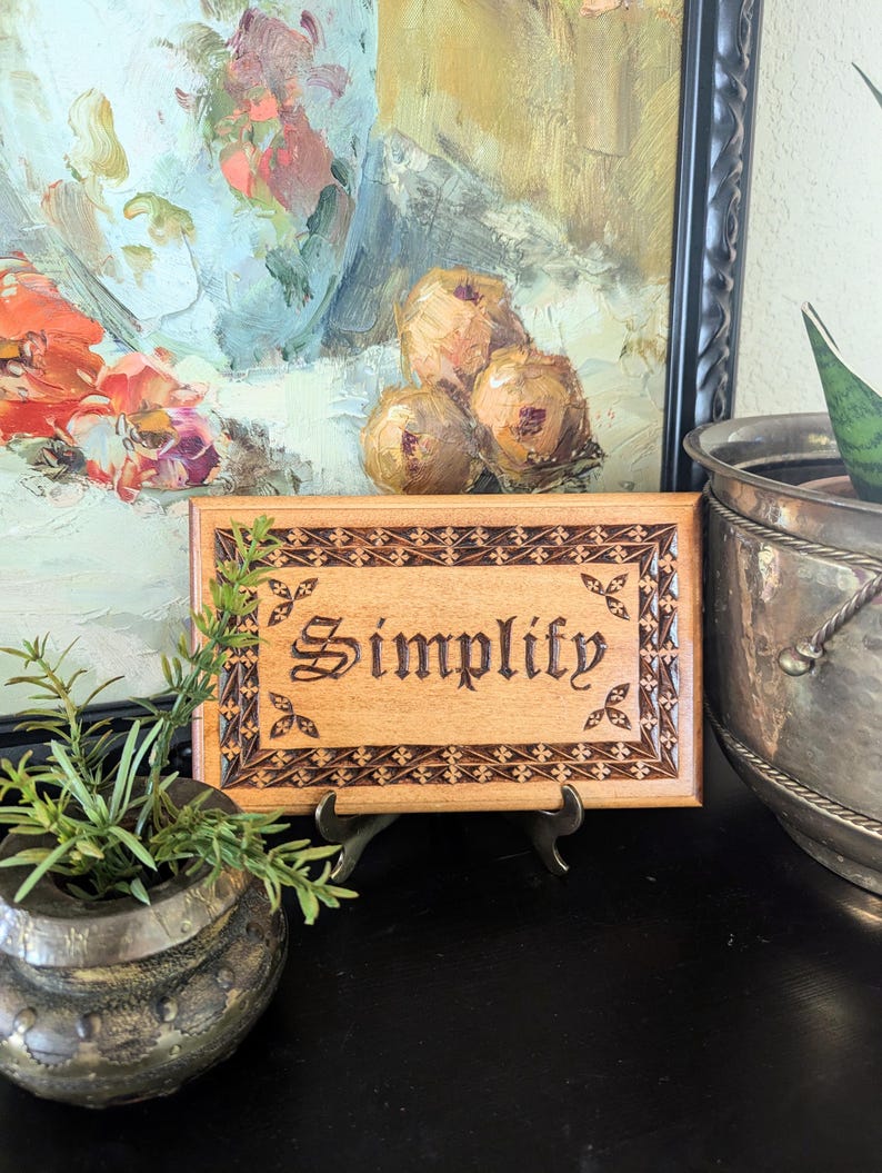 Handcarved Signed Wooden "simplify" Plaque - Etsy
