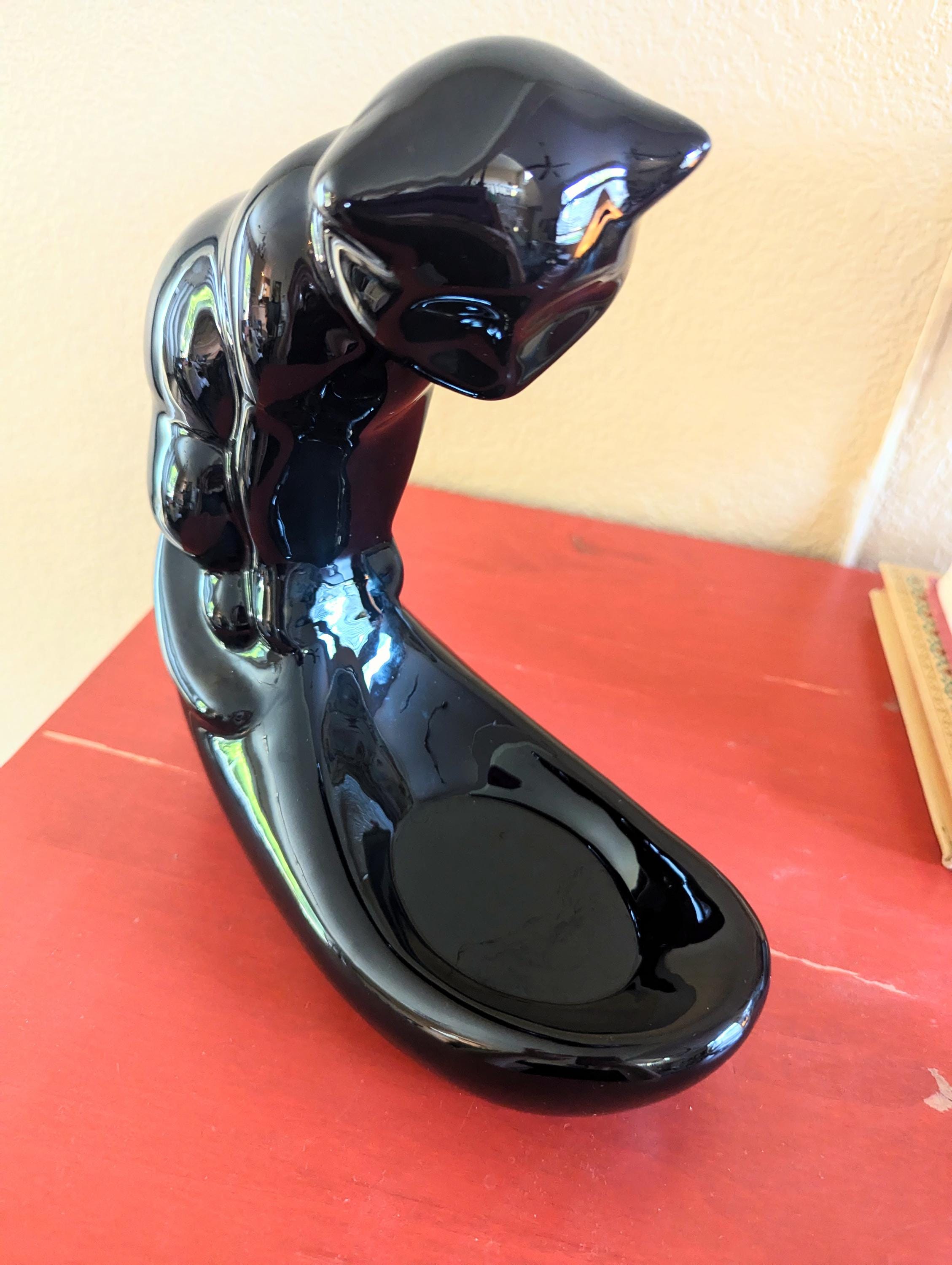 80s Art Deco Haeger Replica Black Cat Gazing Into Fishbowl Ceramic ...