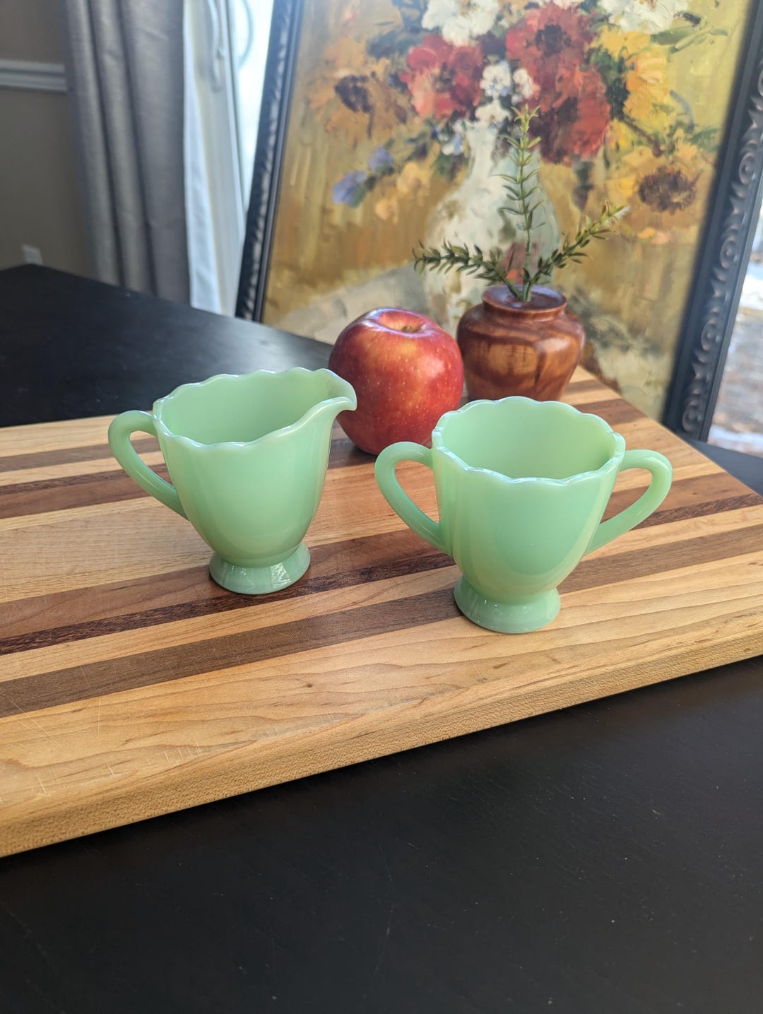 60s Jadeite Glass Sugar and Creamer Set - Etsy