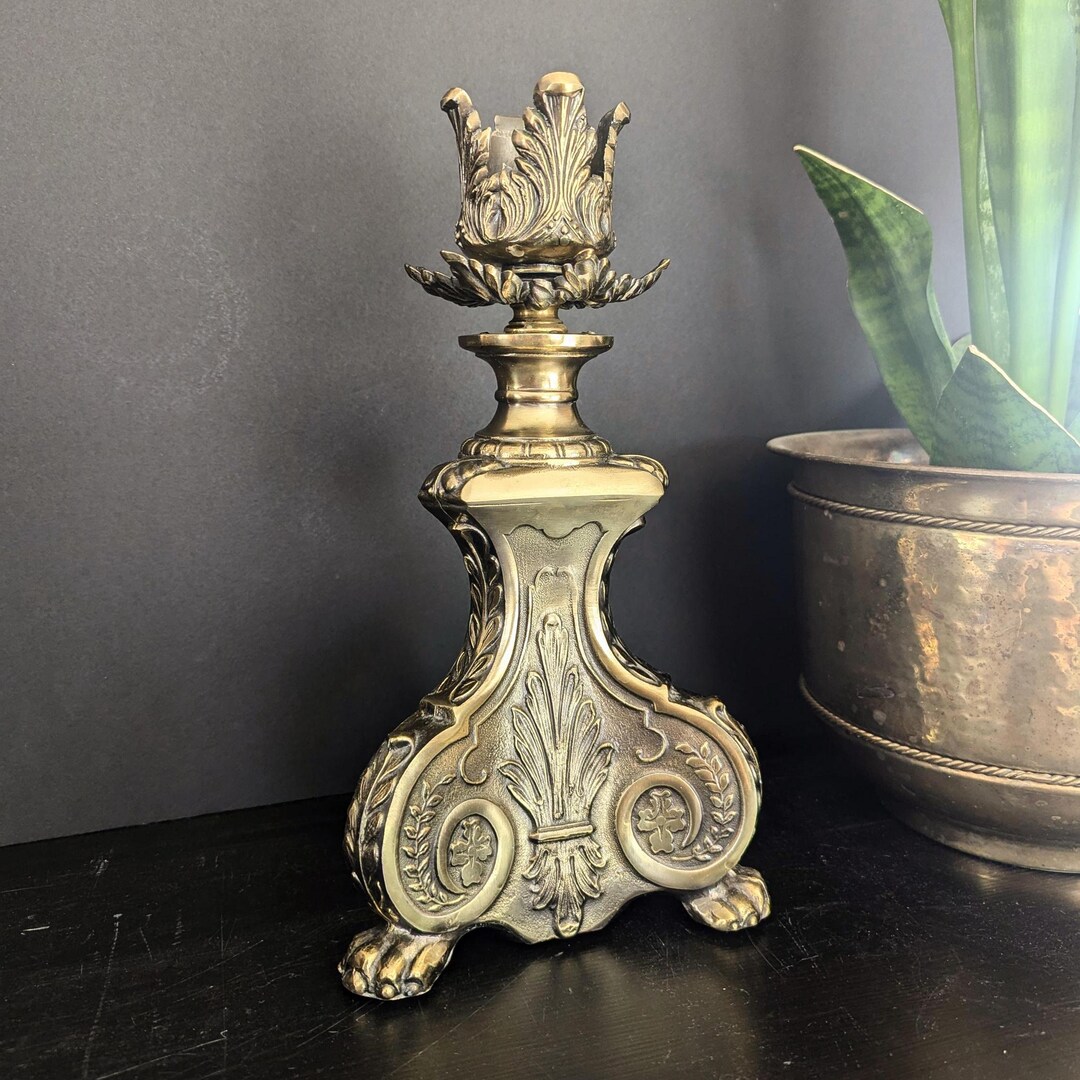 Ornate Victorian Brass Tripod Lion-foot Pillar Candleholder - Etsy
