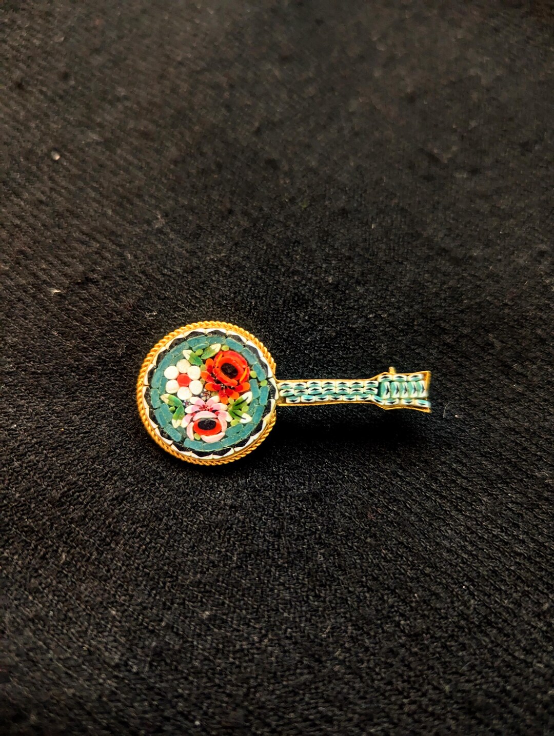 Italian Micro Mosaic Banjo Pin Brooch - Etsy