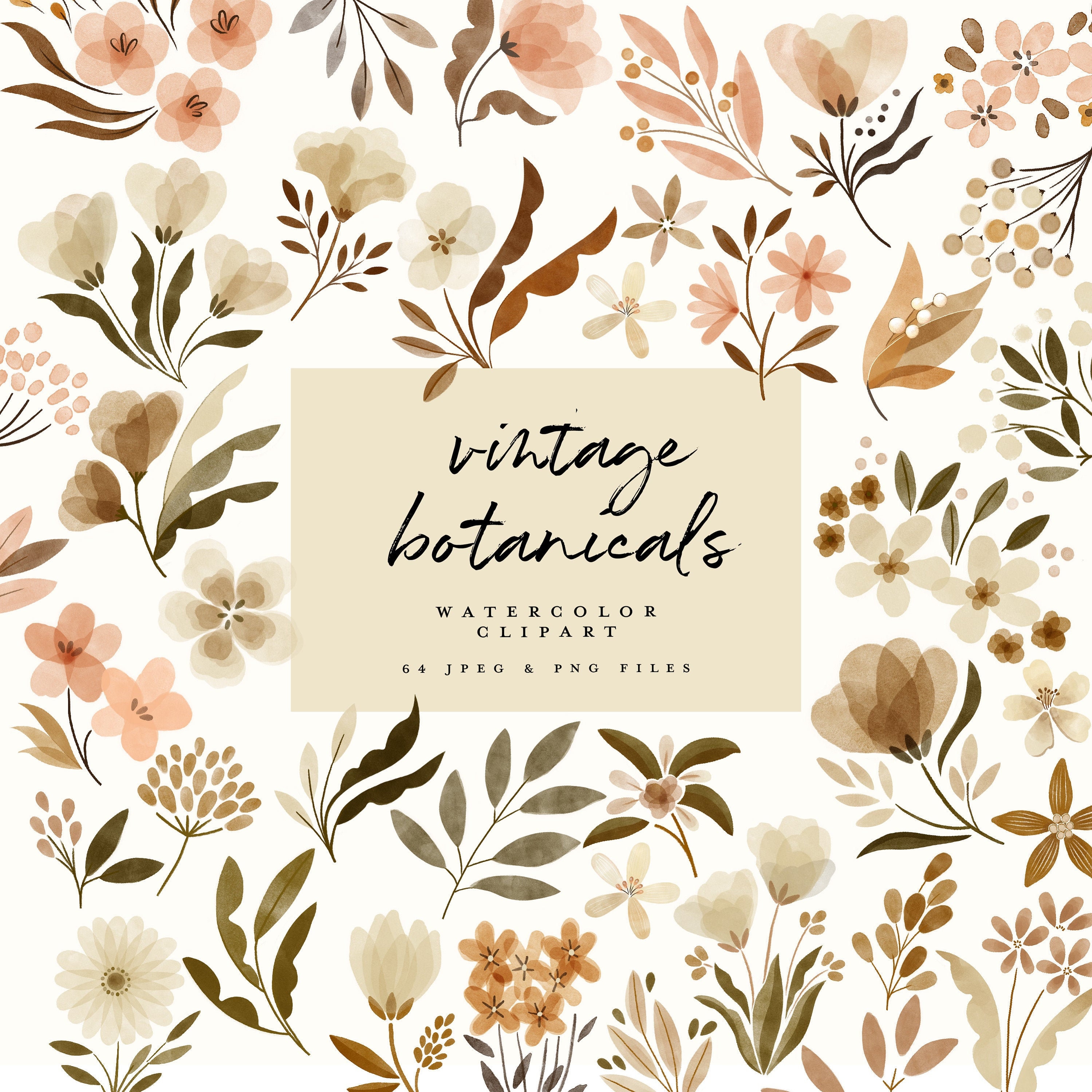 Watercolor Flower Clipart - Boho Hand Painted Florals - Elegant Vintage ...