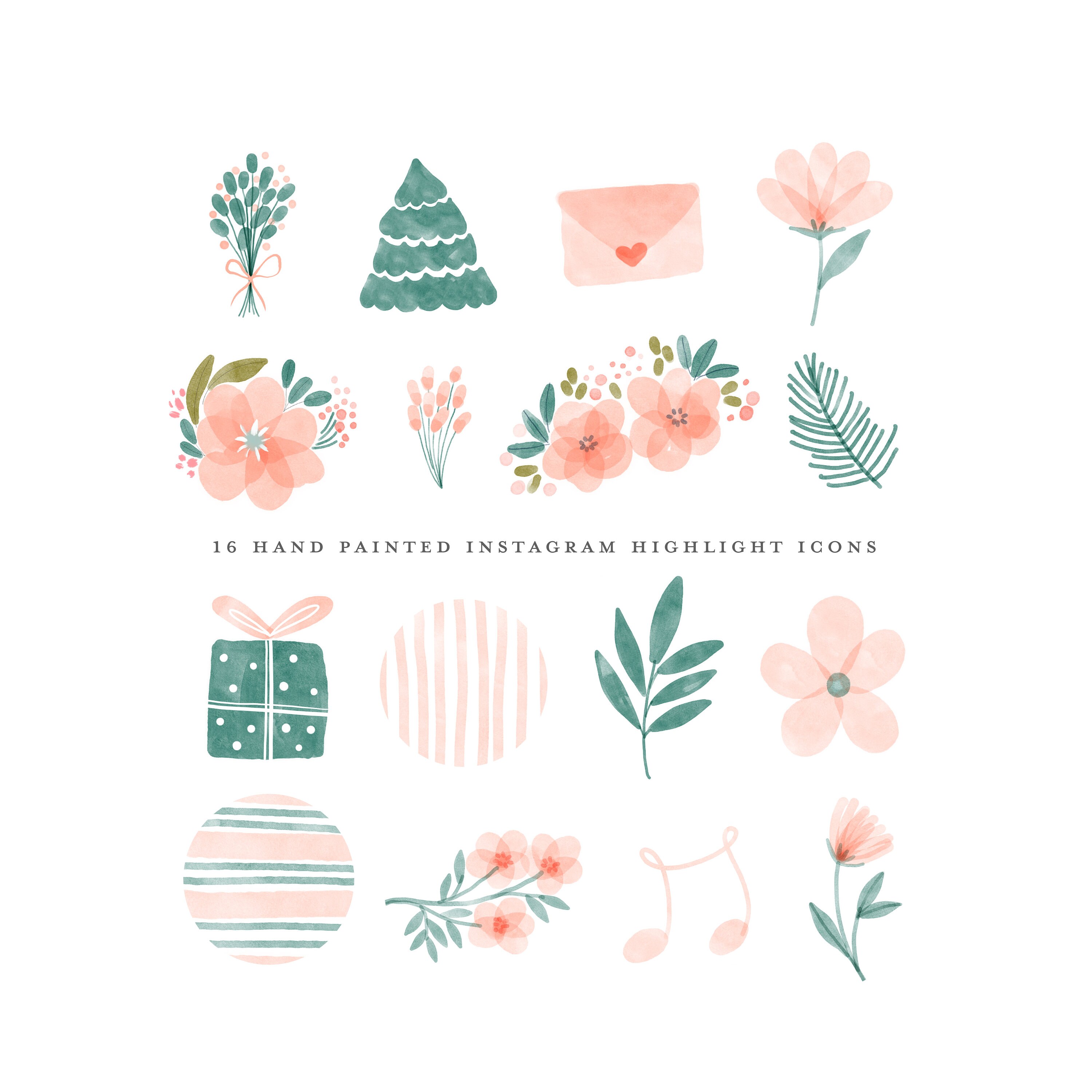 Christmas instagram story highlight icons hand painted festive | Etsy