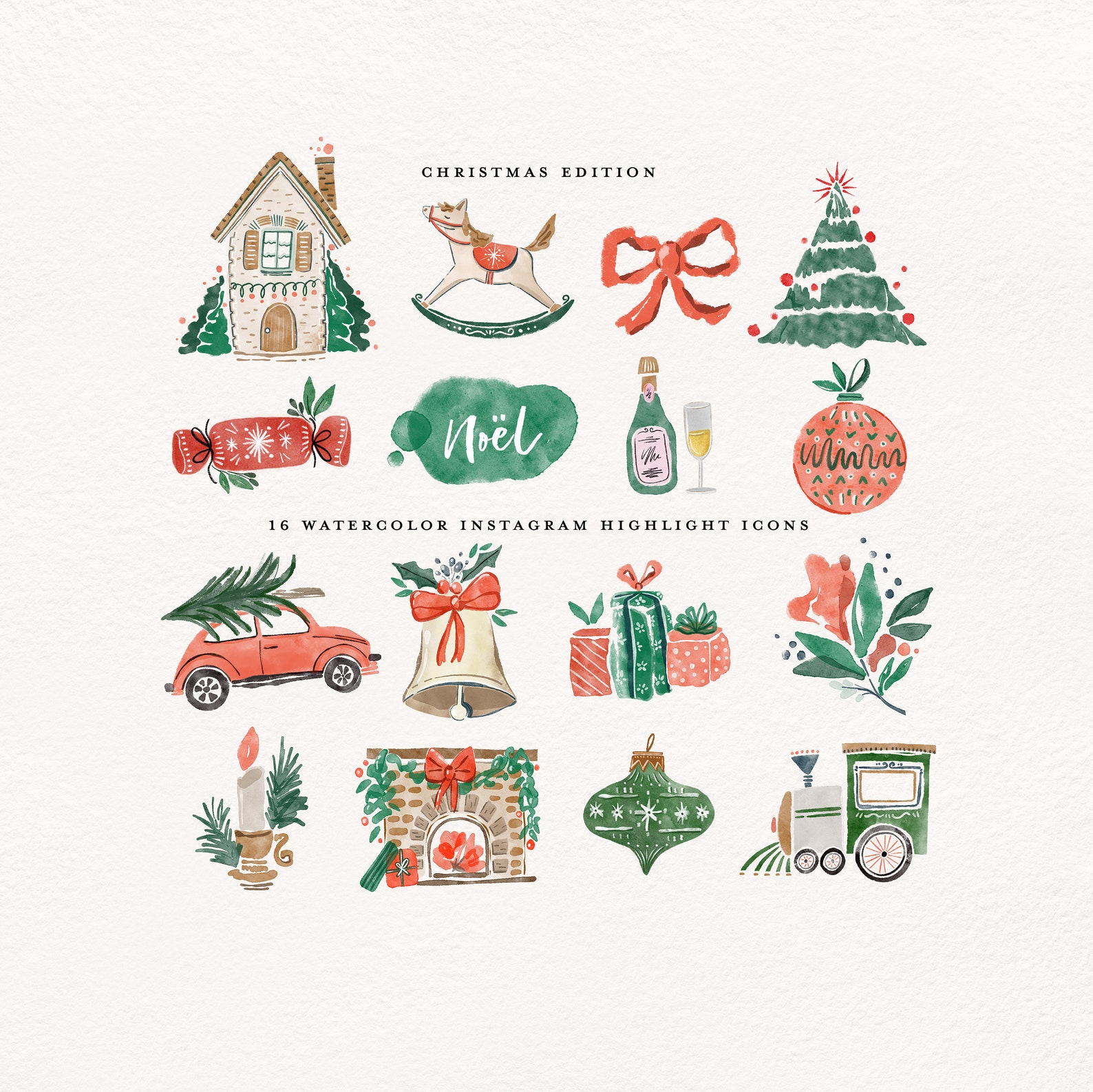 64 Christmas Watercolor Clipart Santa Snowman Xmas Tree | Etsy