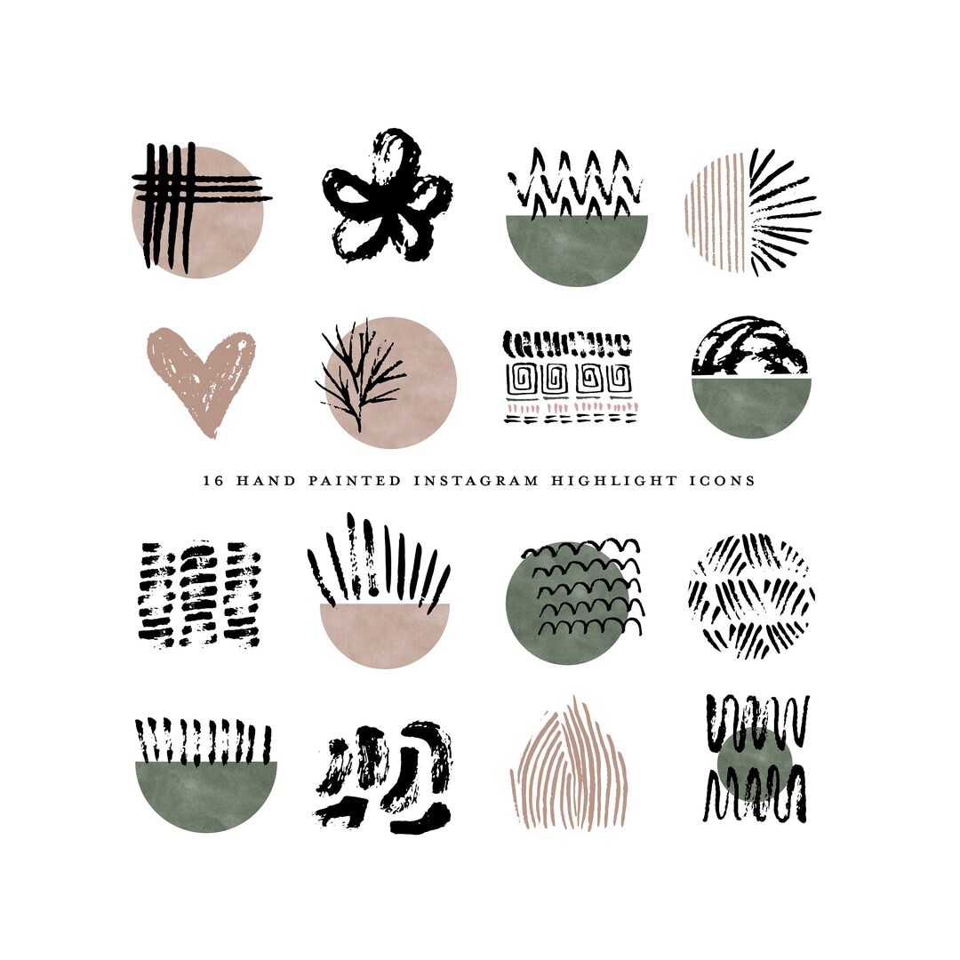 Boho Instagram Story Highlight Icons Pink Green Black Ink Hand Painted ...