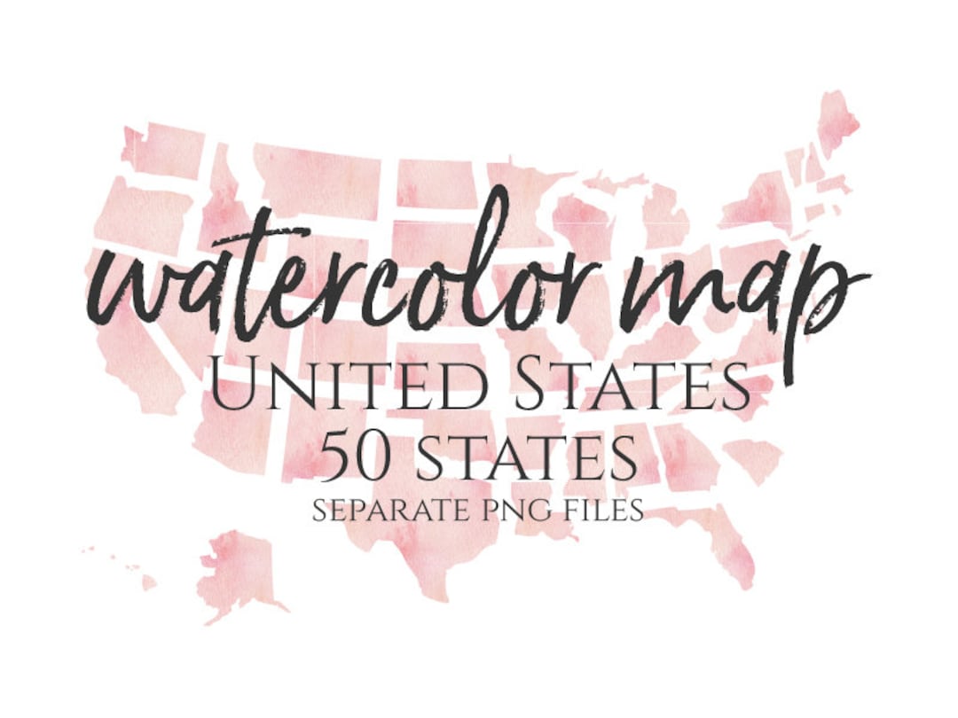 United States of America Watercolor Pink Map Clipart 50 States USA ...