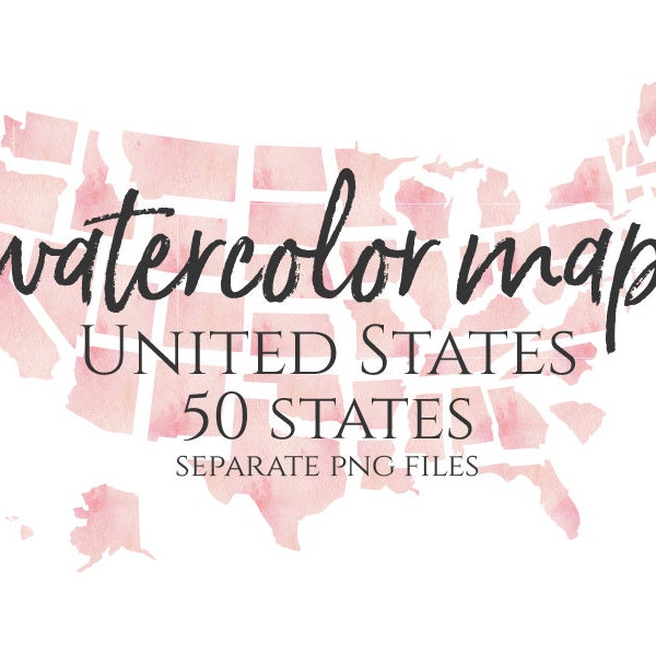Watercolor Map of Us - Etsy